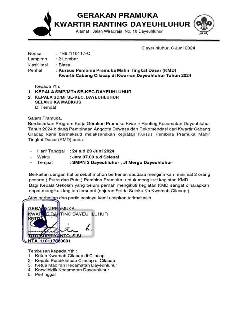SURAT EDARAN KMD Kwarran Dayeuhluhur Tahun 2024 | PDF