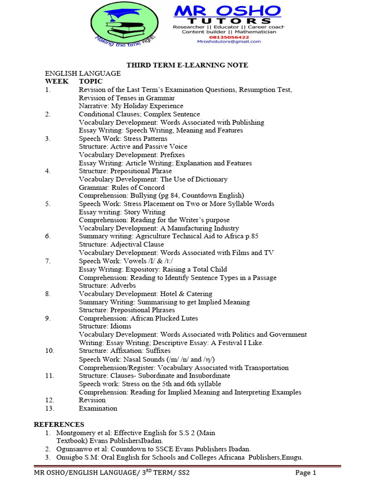 3rd Term S2 English Language Pdf Adverb English Language