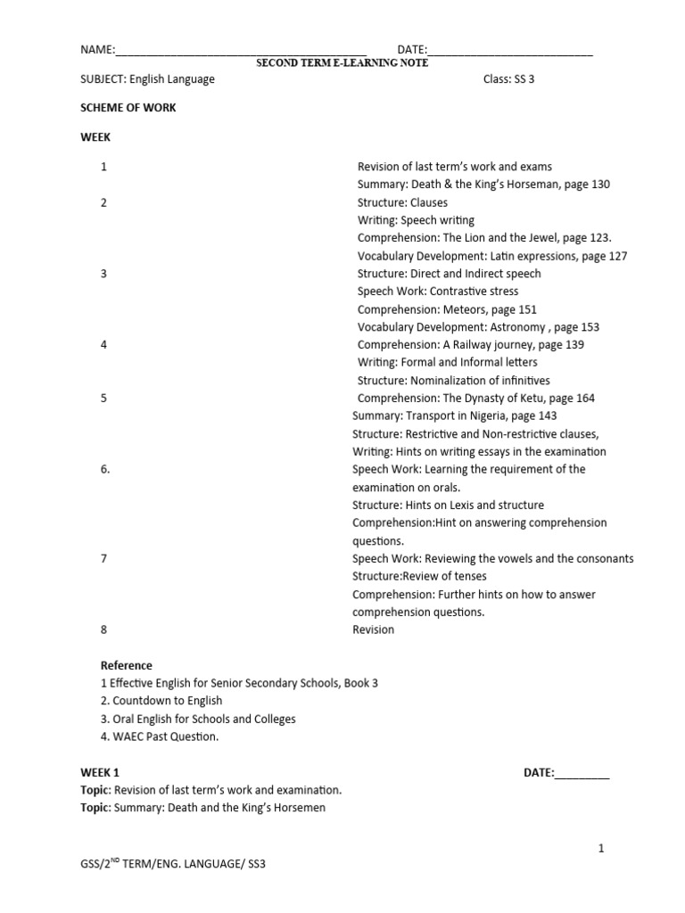 2ND Term S3 English Language | PDF | Astronomy | Clause