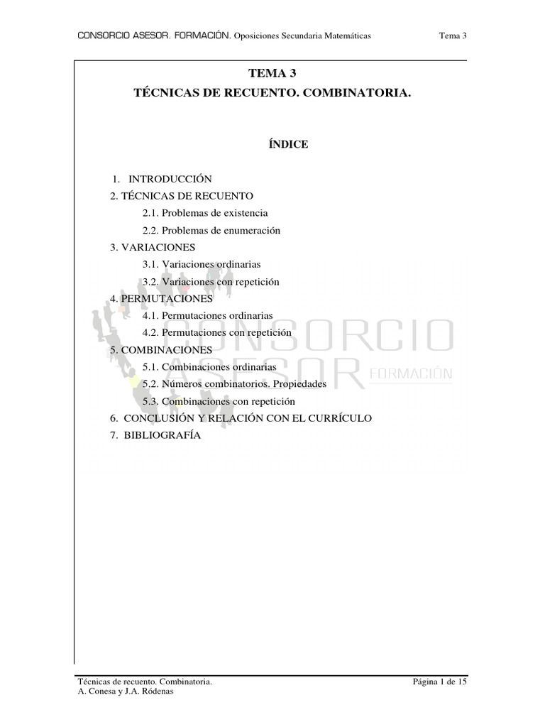 TEMA 3. Tecnicas de Recuento. Combinatoria | PDF | Combinatoria | Conjunto (Matemáticas)