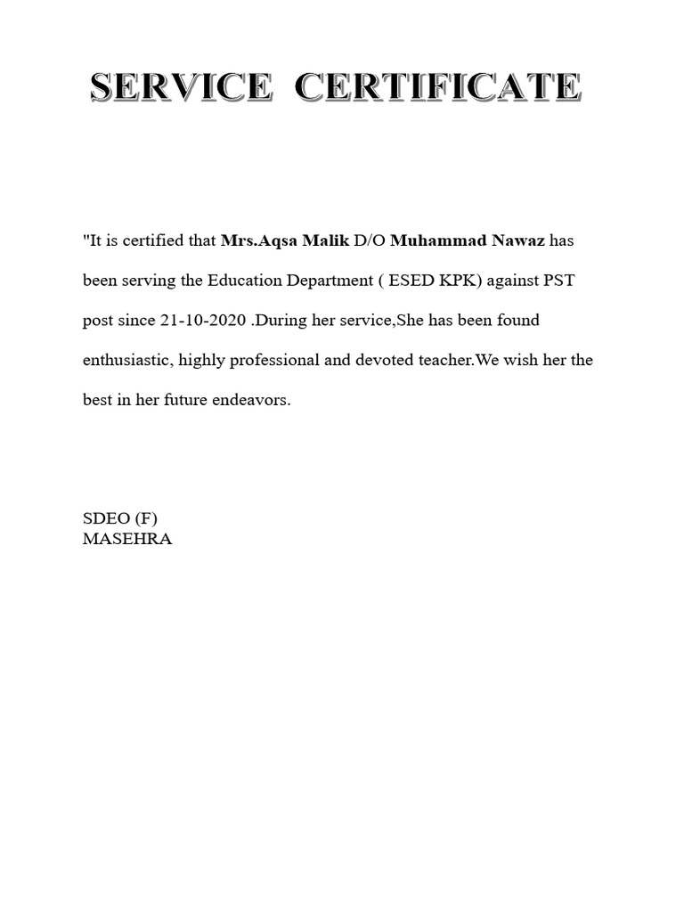 Service Certificate | PDF