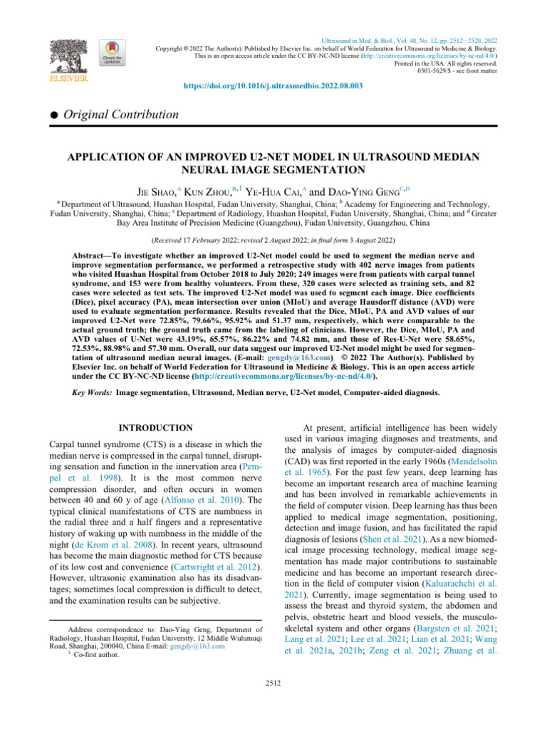 Application of An Improved U2 Net Model in Ultraso | PDF | Image Segmentation