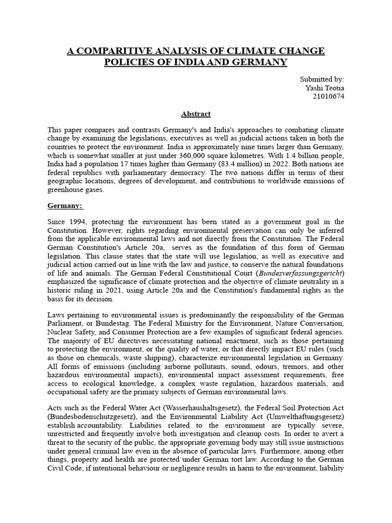 A Comparitive Analysis of Climate Change Policies of India and Germany ...