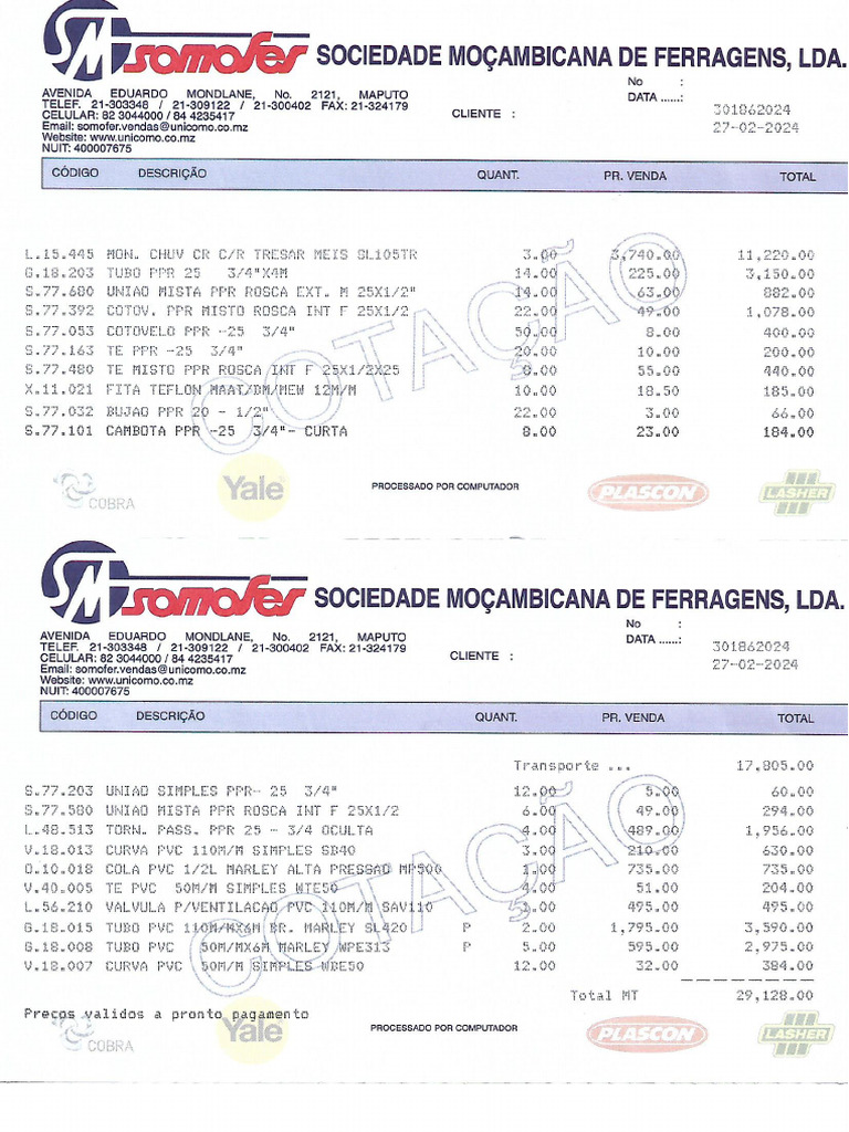 Cotacao - Somofer 27.01.2024 | PDF