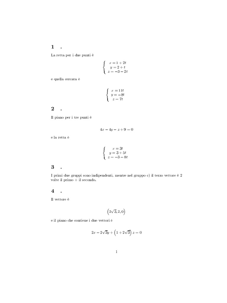 Esercizi Geometria Analitica & Algebra Lineare (Soluzioni) 1 | PDF