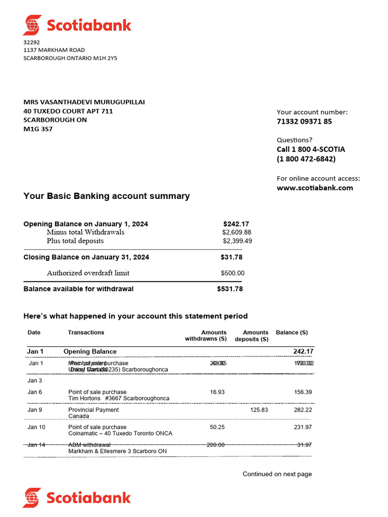 Bank Balance - Canada | PDF | Services (Economics) | Payments