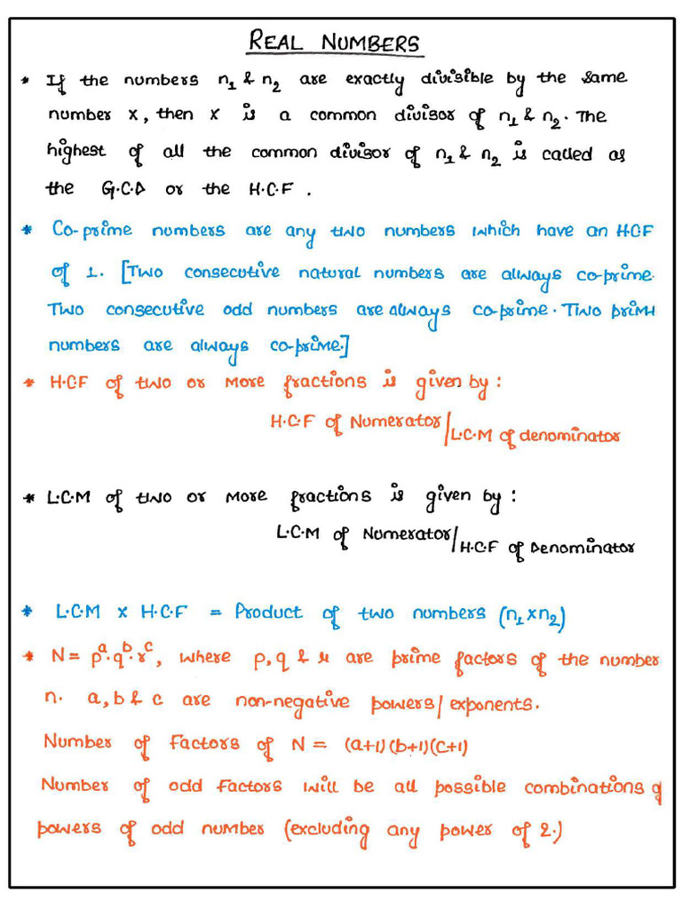 Formula Sheet-Real Number | PDF