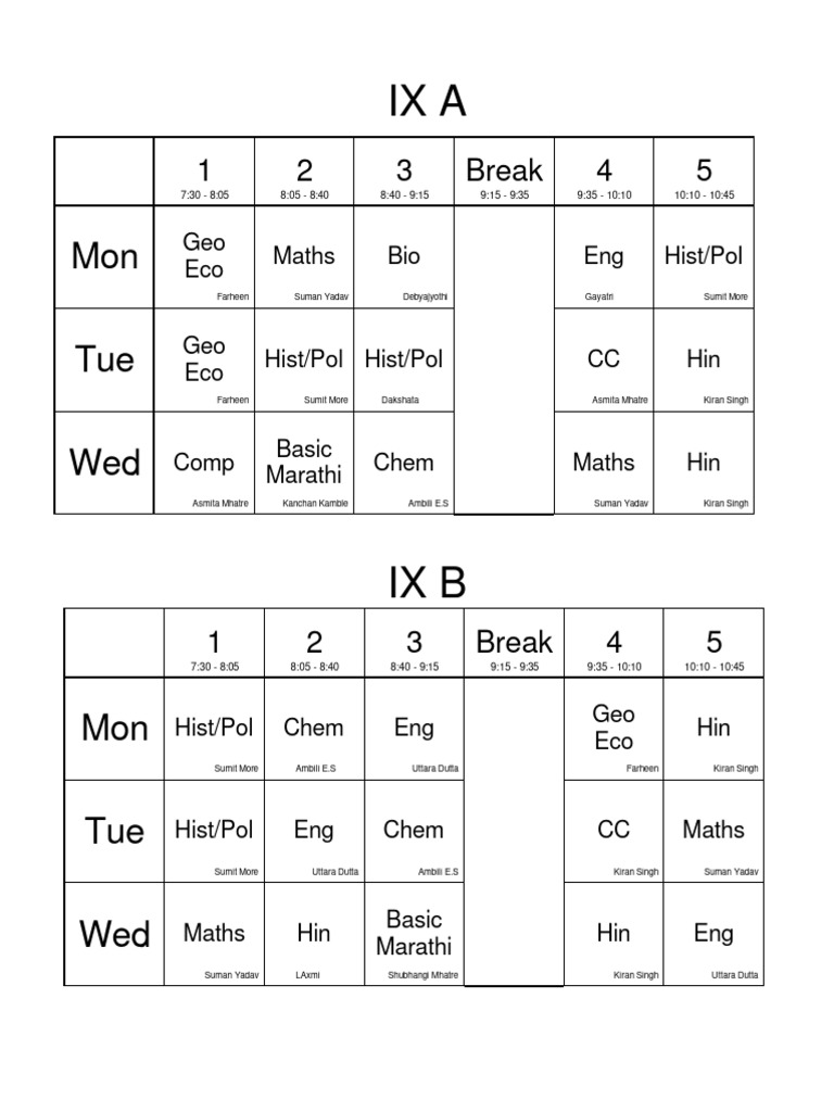 Timetable-Gr.9 (10th To 12th June) | PDF