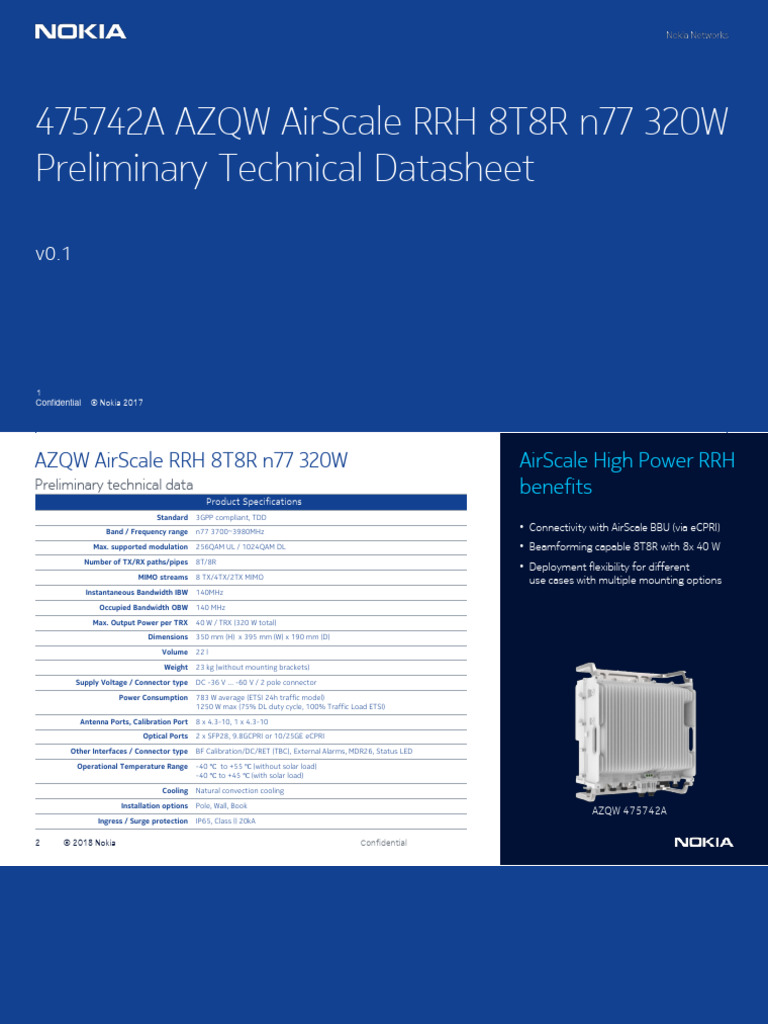 AZQW RRH 8T8R n77 320W Datasheet Preliminary | PDF | Mimo | Computer Engineering
