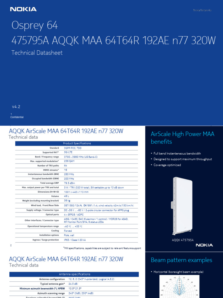 AQQK MAA 64T64R 192AE n77 320W Datasheet | PDF | Antenna (Radio ...