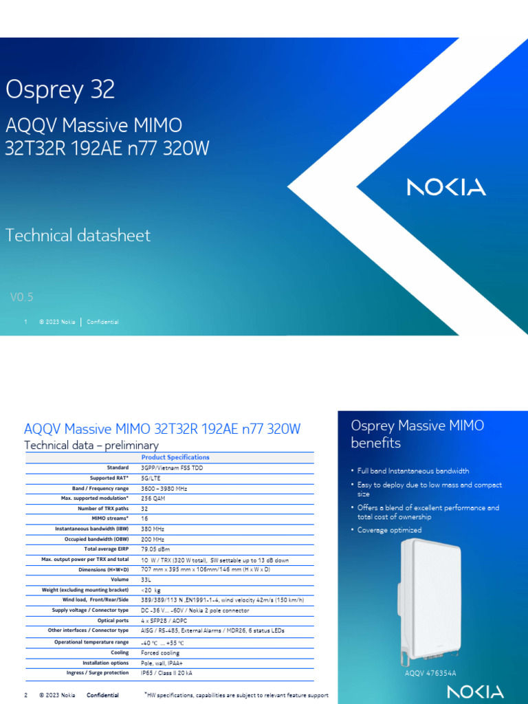 AQQV MAA 32T32R 192AE n77 320W Datasheet | PDF | Mimo | Bandwidth (Signal Processing)