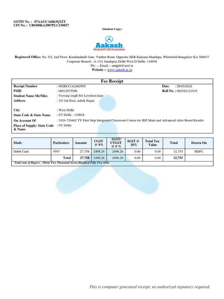 2905 2426 Payment Receipt | PDF | Finance & Money Management