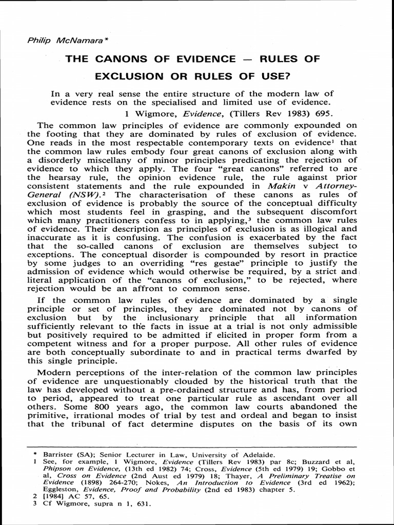 The Canons of Evidence-Rule of Exclusion | PDF | Hearsay | Evidence (Law)