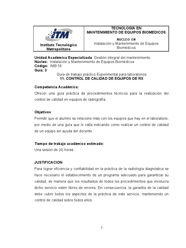Control de Calidad Equipo de RX | PDF | Radiación electromagnética | Rayo X