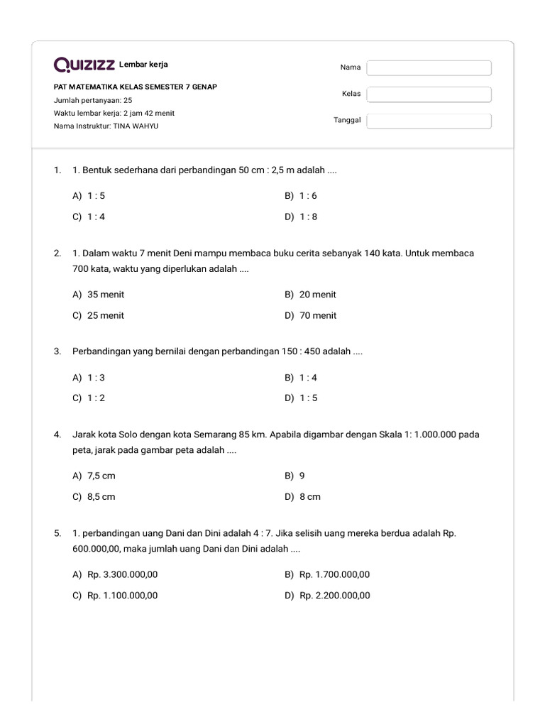 Penyelesaian Soal Matematika Kelas 7 | PDF