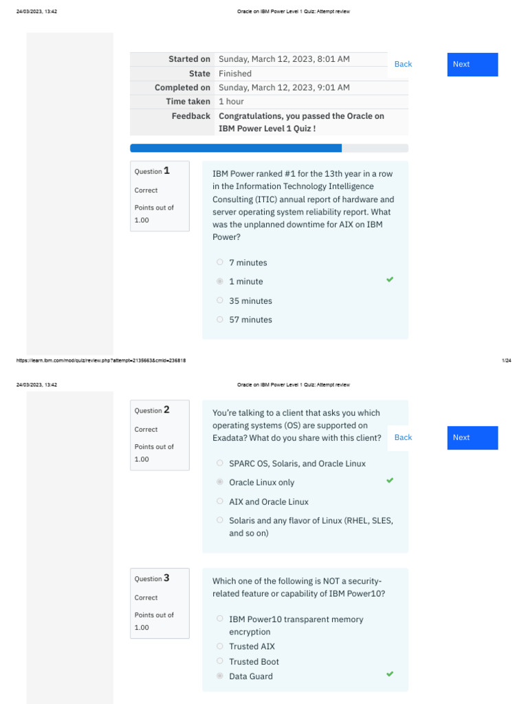 Oracle On IBM Power Level 1 Quiz - Attempt Review | PDF | Oracle ...