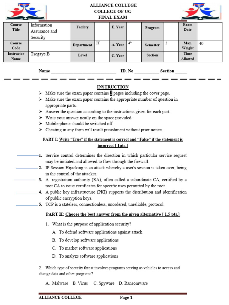 Info Ashu 4th FINAL - Exam1 | PDF | Public Key Cryptography | Key (Cryptography)