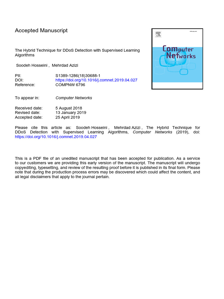 The Hybrid Technique For Ddos Detection With Supervised Learning Algorithms Pdf Denial Of