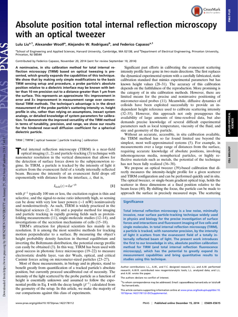 光镊对TIRM的改良 | PDF | Optics | Microscopy