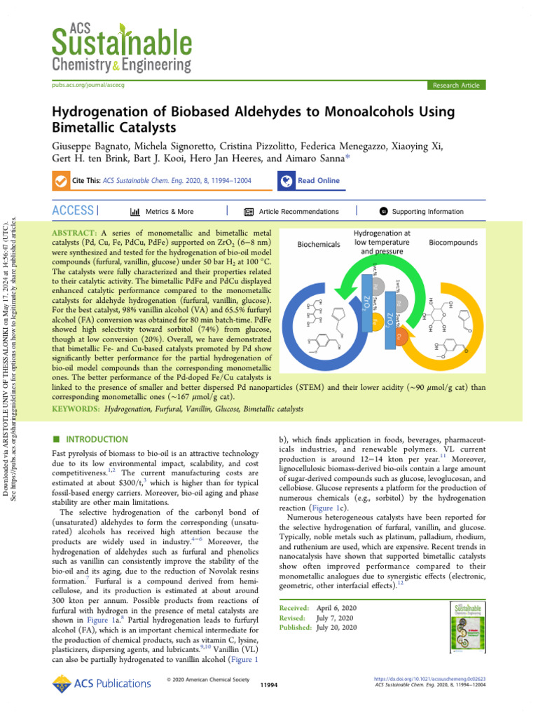 2020_Hydrogenation of Biobased Aldehydes to Monoalcohols ...
