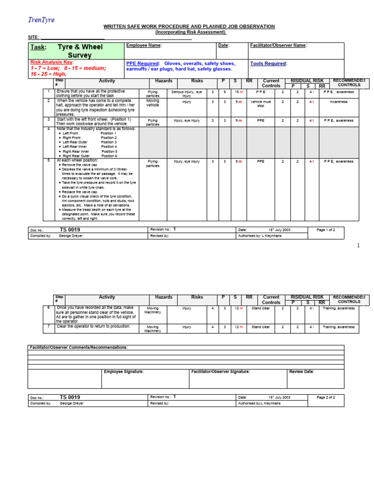 Procedure For Tyre & Wheel Survey | PDF | Personal Protective Equipment ...