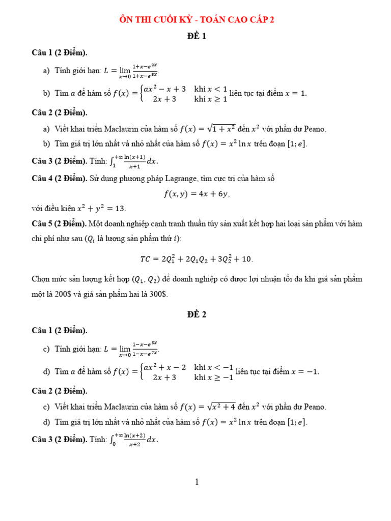 đề ôn thi CK-TCC2 | PDF