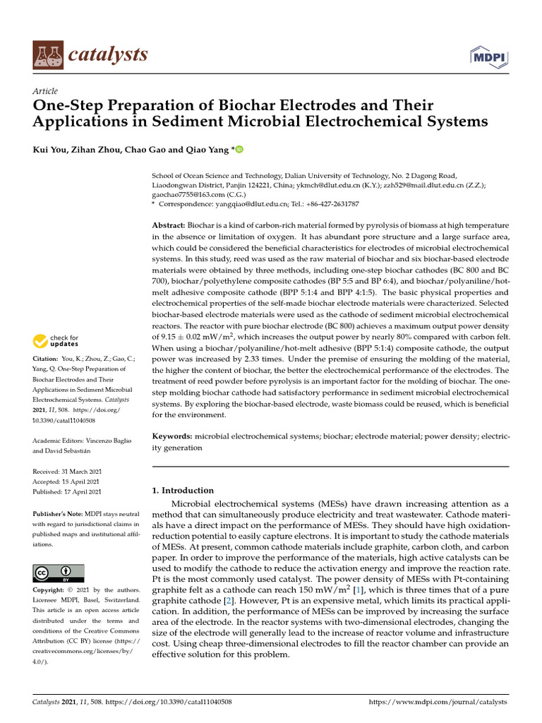 2021 - One-Step Preparation of Biochar Electrodes | PDF | Pyrolysis ...