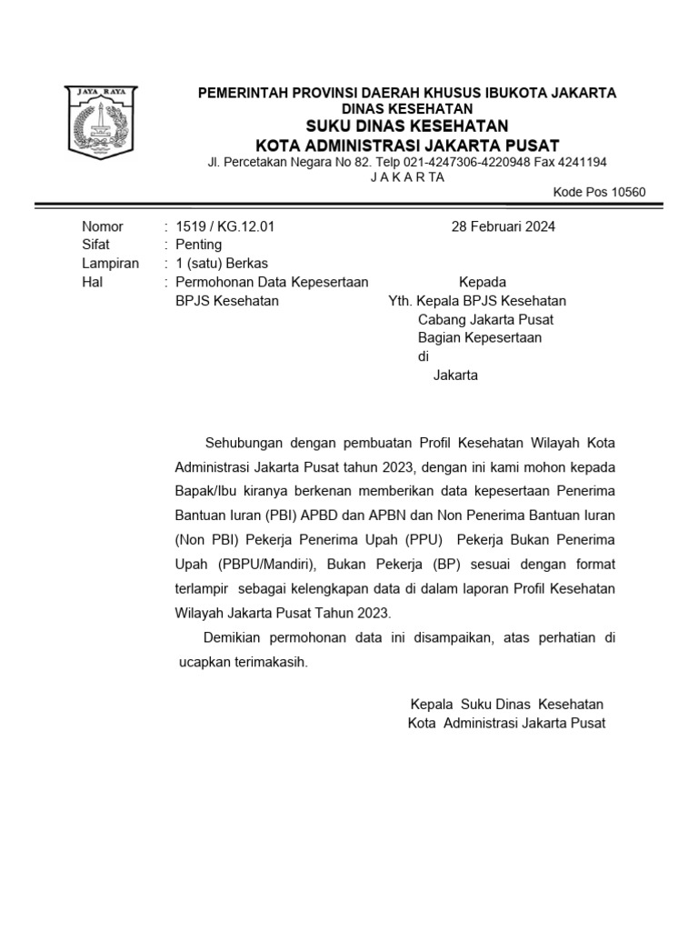 Surat Permohonan Data Kepesertaan | PDF