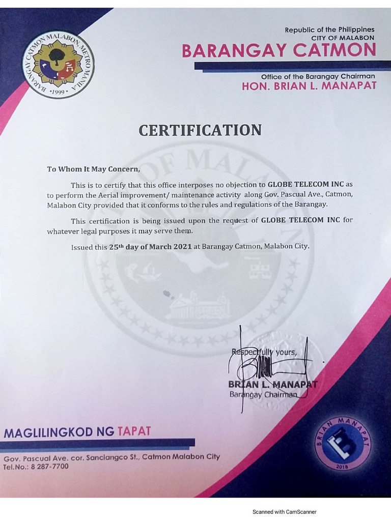 MB008 - Brgy Catmon - Brgy Clearance | PDF