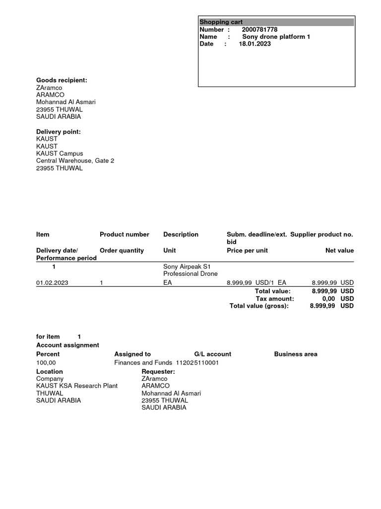 Sony Drone Purchase for KAUST | PDF