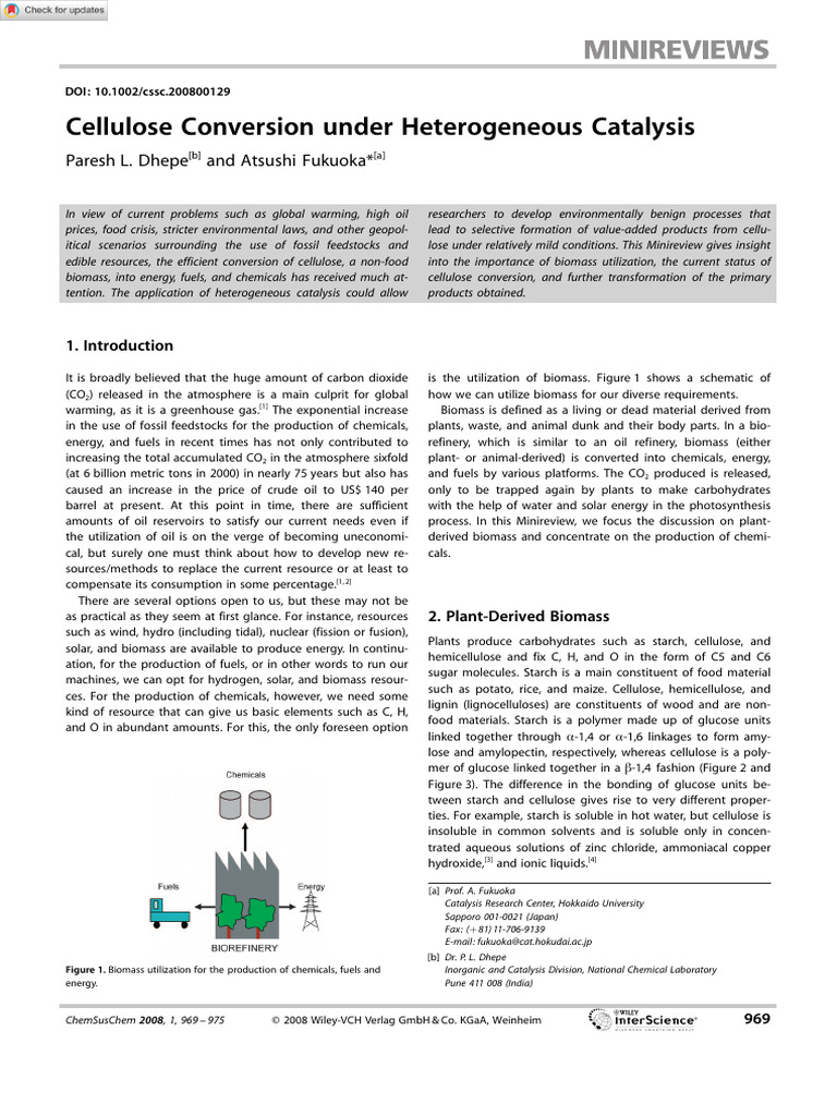 2008 - Cellulose Conversion Under Heterogeneous Catalysis | PDF | Cellulose | Catalysis
