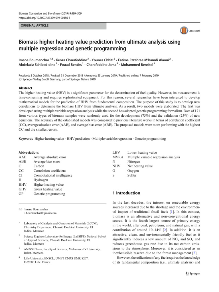 2019 - Biomass Higher Heating Value Prediction From Ultimate Analysis Using | Download Free PDF ...