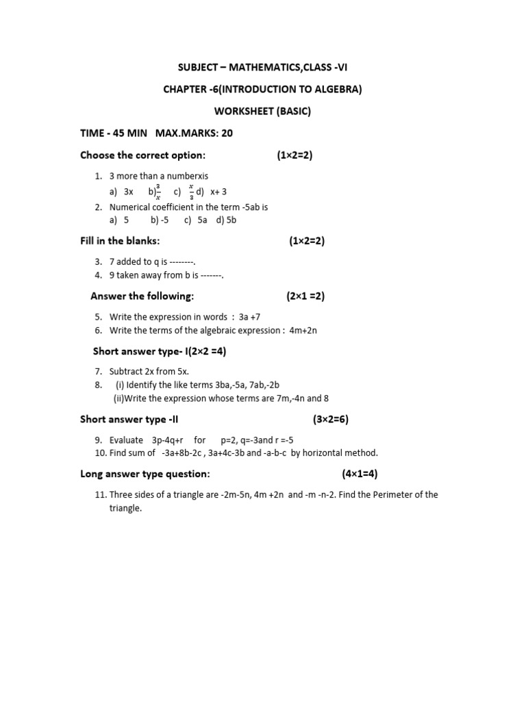 Class 6 Dav Maths Worksheet 2 | PDF Class 6 Dav Maths Worksheet 2 | PDF