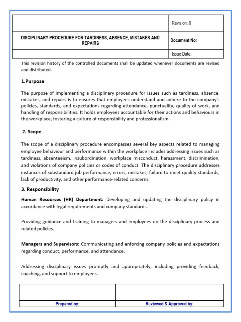 01 - Disciplinary Procedure For Tardiness, Absence, Mistakes and ...