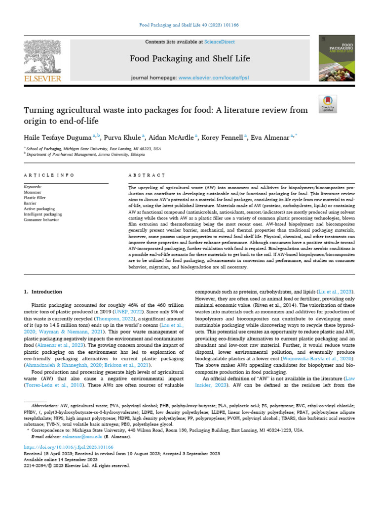 Agricultural Waste for Food Packaging | PDF | Plastic | Soybean