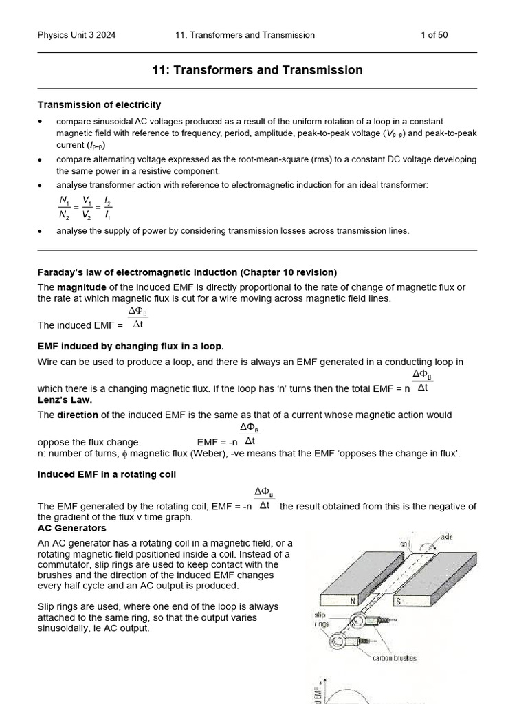11 Transformers and Transmission Notes 2024 | PDF | Electromagnetic ...