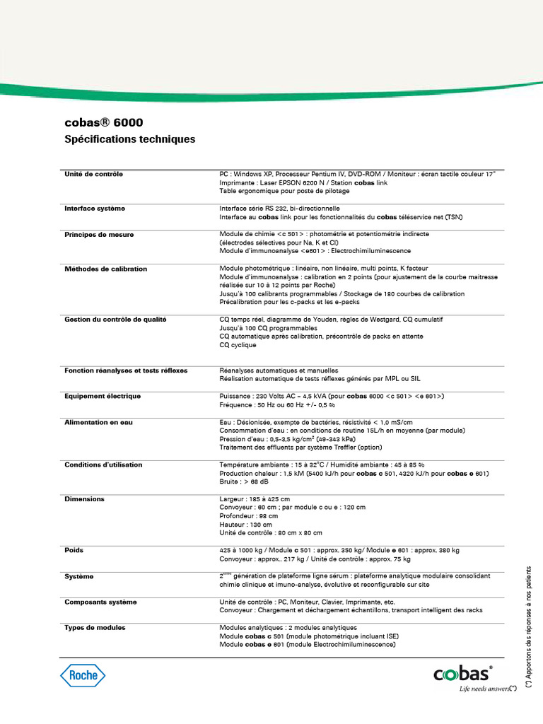 Specifications Techniques Cobas 6000 | PDF