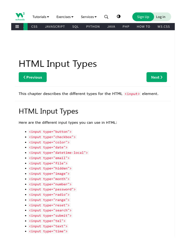 HTML Input Types | PDF | Html | Java Script HTML Input Types | PDF | Html | Java Script