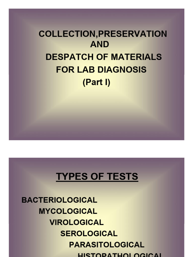 Collection of Samples For Lab Diagnosis - Part I | PDF | Histopathology ...
