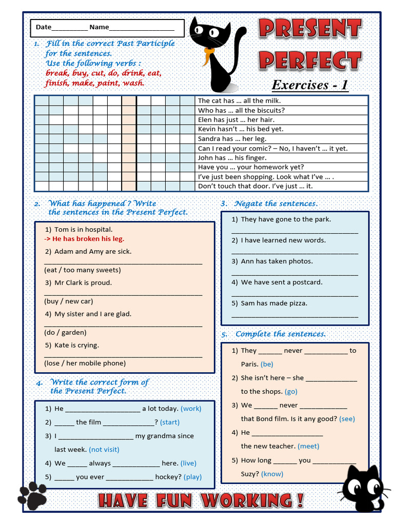 Past Participle and Present Perfect Exercises | PDF | Perfect (Grammar ...