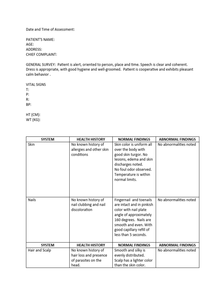 Comprehensive Patient Assessment Report | PDF | Human Nose | Neck