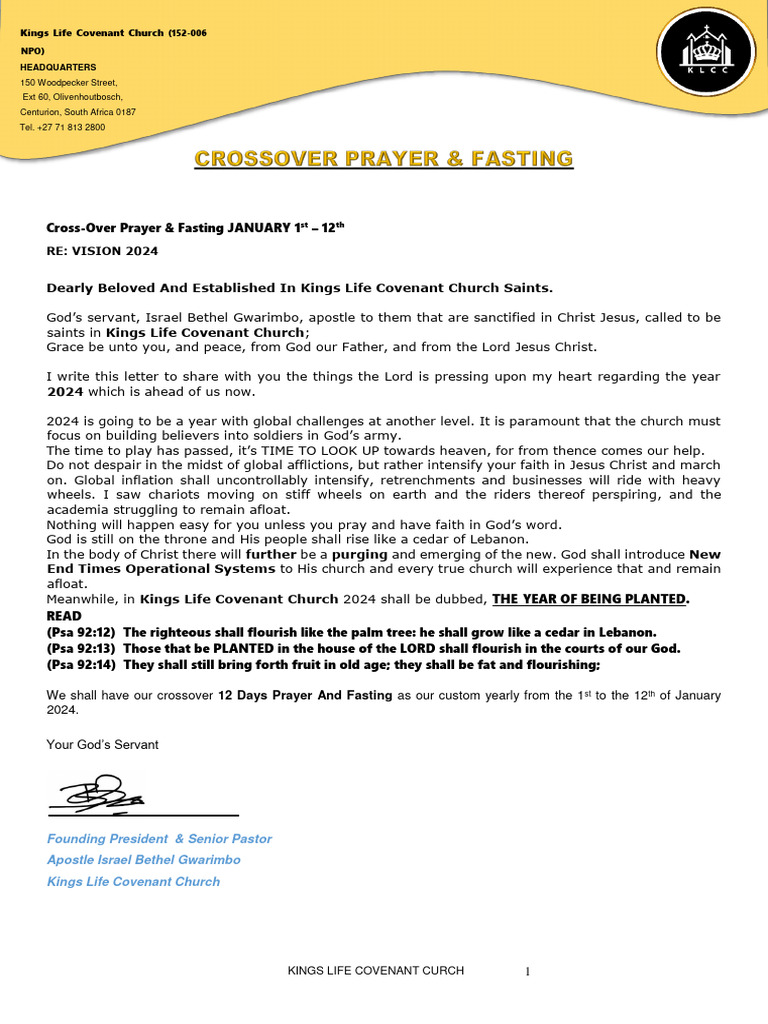 2024 Crossover Prayer-1 | PDF | Elder (Christianity) | Prayer