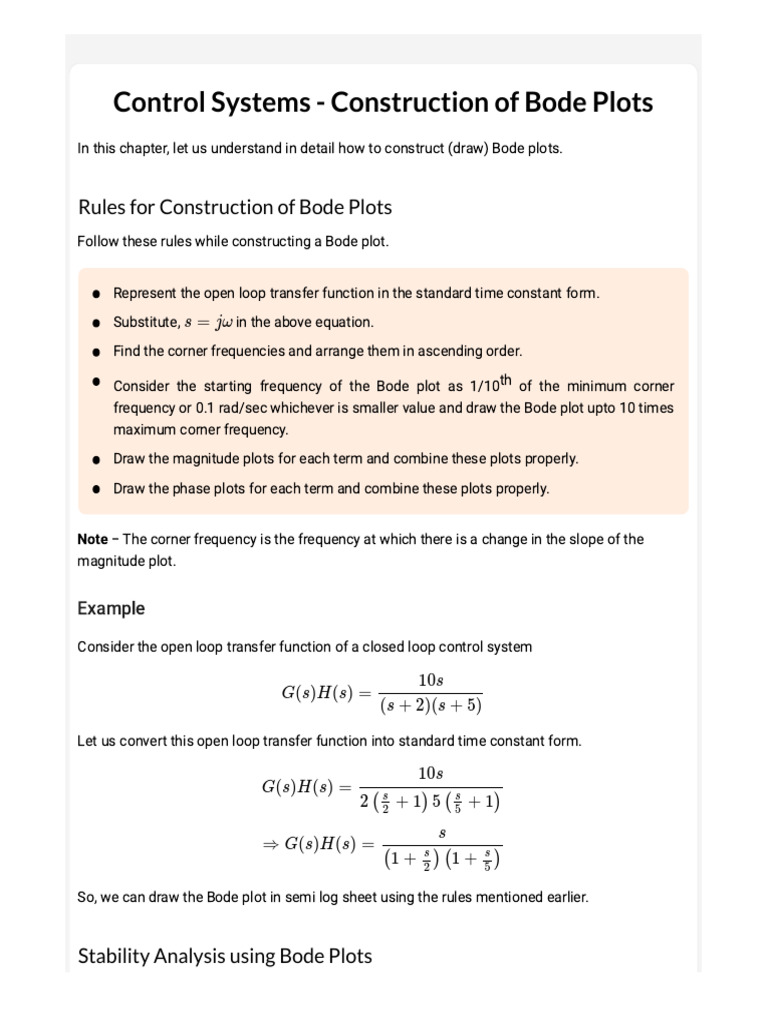 Control Systems - Construction of Bode Plots | PDF | Signal Processing ...