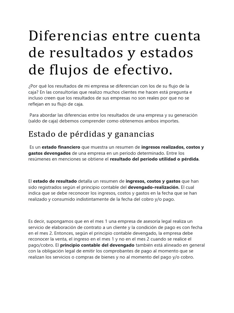 Diferencias Entre Cuenta de Resultados y Estados de Flujos de Efectivo ...