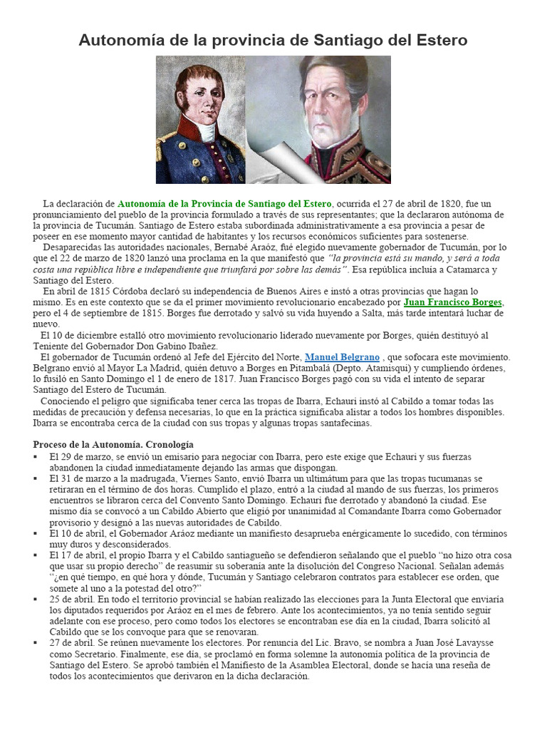 Autonomía de La Provincia de Santiago Del Estero | PDF | América del Sur