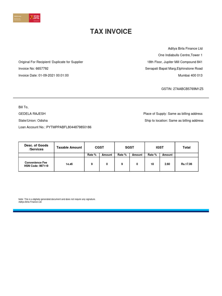 Paytm Postpaid Tax Invoice | PDF | Finance & Money Management