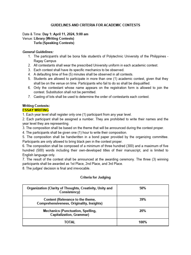 Guidelines For Contests BSBA DAY | PDF | Dances | Ballroom Dance