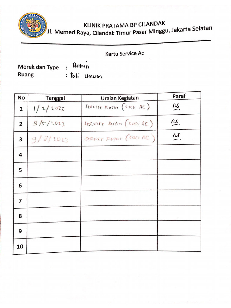Kartu Service Ac | PDF