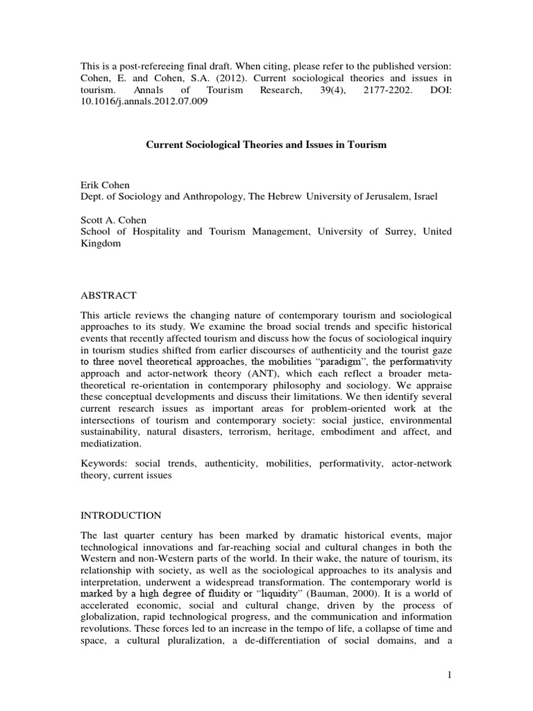 Current Sociological Theories and Issues | PDF | Tourism | Sociology