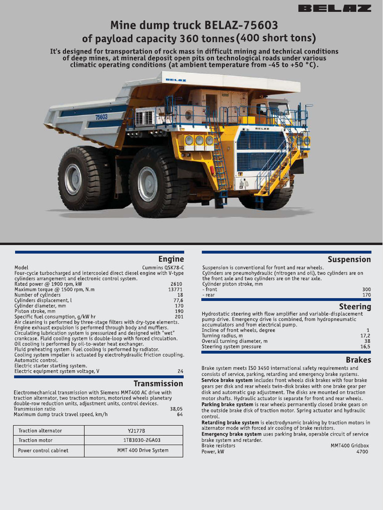 BELAZ 75603 Specs | PDF